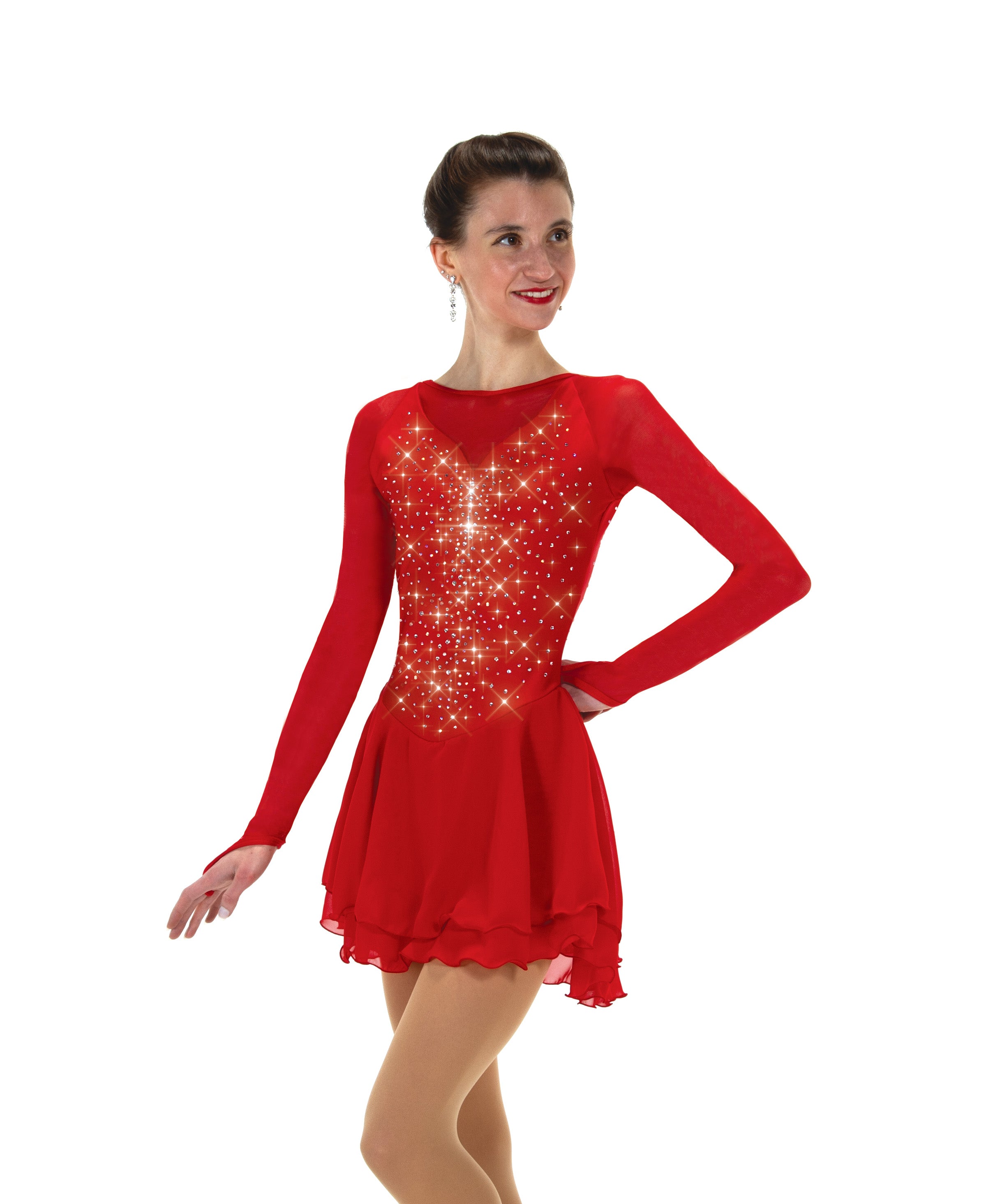 Solitaire Low Scoop Back Beaded Skating Dress - Red | Northern Ice and ...