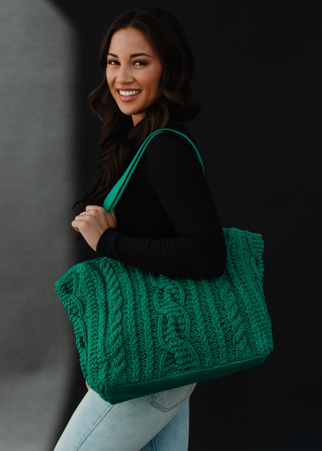 Ready to Ship Cable Knit Tote Bag - Emerald | Northern Ice and Dance