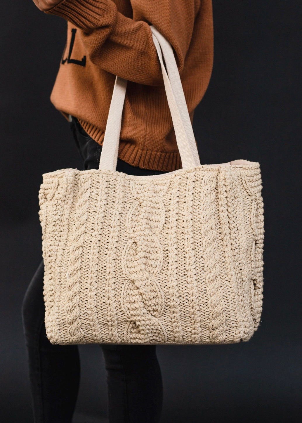 Ready to Ship Cable Knit Tote Bag - Tan | Northern Ice and Dance